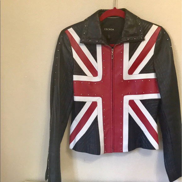 Escada | Jackets & Coats | Escada Black Leather British Flag Jacket ...
